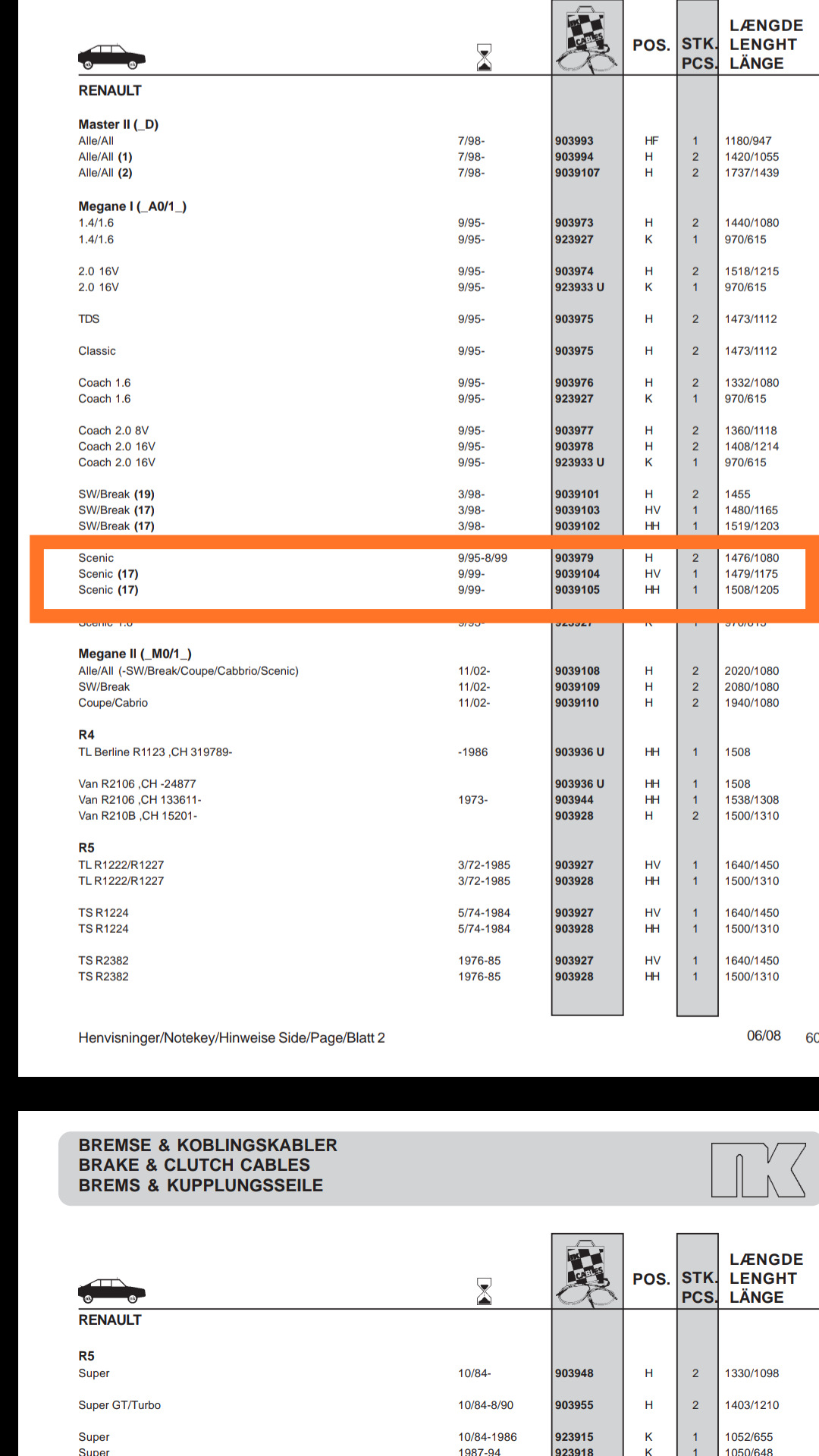 Вопрос по выбору троса ручника — Renault Scenic I, 1,6 л, 2000 года ...