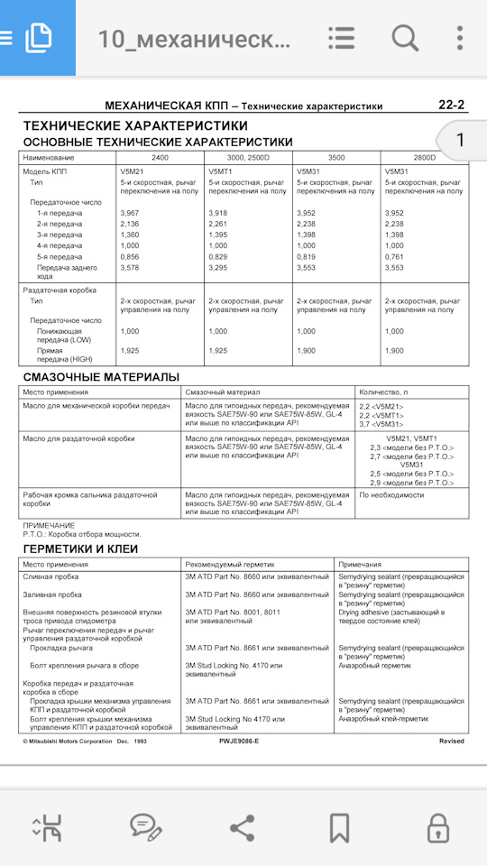 Разобрал с трудом МКПП V5MT1 — Mitsubishi Pajero (2G), 2,5 л, 1992 года ...