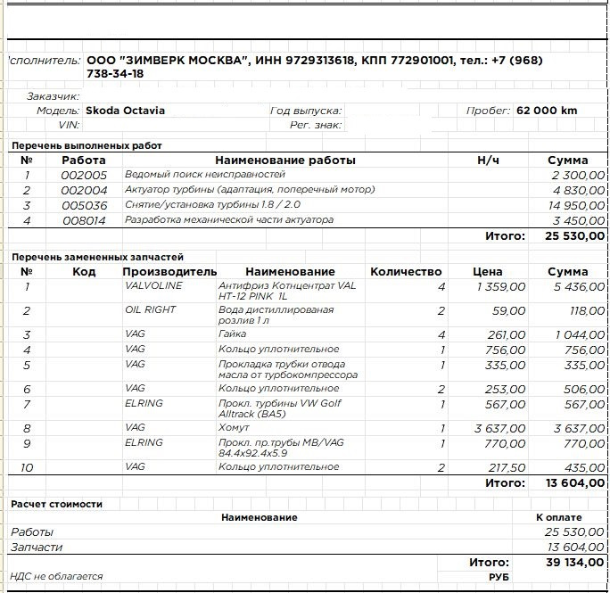 p00af00 заедает актуатор турбины — Skoda Octavia A7 Mk3, 1,8 л, 2018 ...