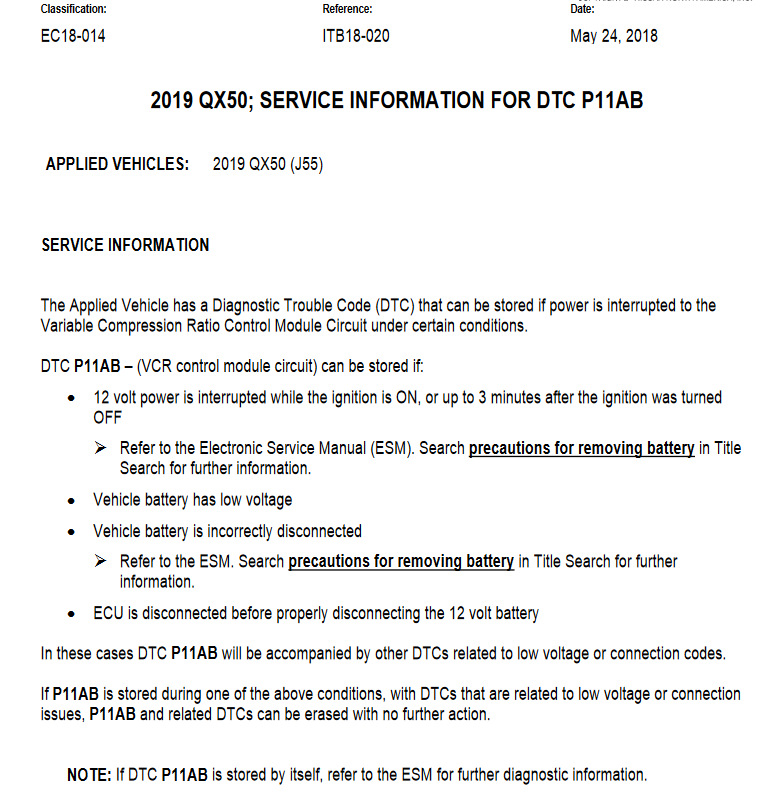 Ошибка P11ab — Infiniti QX50 (2G), 2 л, 2019 года | своими руками | DRIVE2